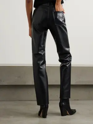 AGOLDE 90s Pinch Waist Long Recycled Leather-blend Straight-leg Pants - Black