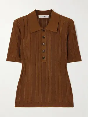 FRAME Ribbed-knit Polo Shirt - Brown