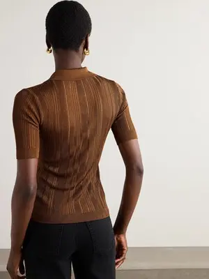 FRAME Ribbed-knit Polo Shirt - Brown
