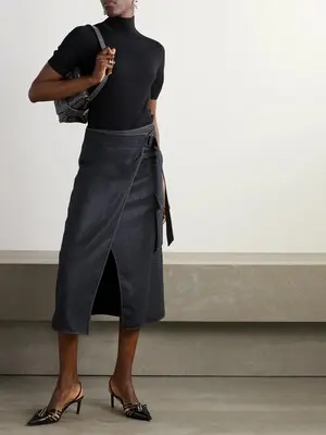 Brunello Cucinelli Shell-trimmed Wool-felt Wrap Midi Skirt