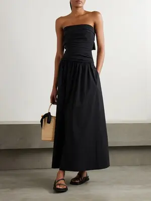 ST. AGNI Strapless Crinkled Cotton-blend Maxi Dress With Tie-back