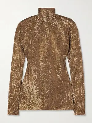 Norma Kamali Sequined Stretch-mesh Turtleneck Top - Metallic