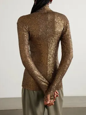 Norma Kamali Sequined Stretch-mesh Turtleneck Top