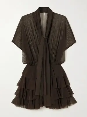 Norma Kamali Lauren Tie-neck Ruffled Mini Dress - Brown