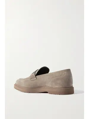 Brunello Cucinelli Embellished Suede Loafers - Gray
