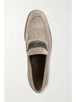 Brunello Cucinelli Embellished Suede Loafers - Gray