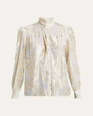 Chloé Chloe Metallic Floral Jacquard Top - Coconut Milk