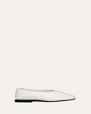 JIL SANDER Studded Leather Ballerina Flats - Optich White