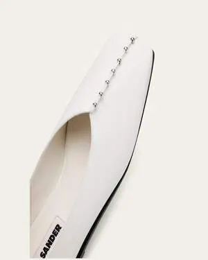 JIL SANDER Studded Leather Ballerina Flats - Optich White