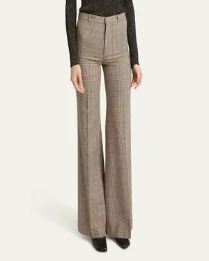 Chloé Prince Of Wales Wide Leg Wool Trousers