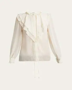 Chloé Ruffle Silk Top - Dusty White