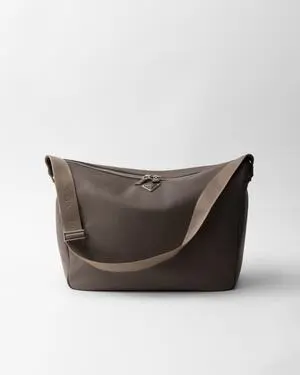 Prada Large Leather Shoulder Bag - Bamboo Gray