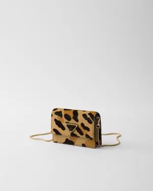 Prada Printed Leather Card Holder With Shoulder Strap