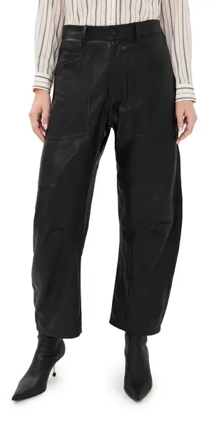 Women's Leather Barrel-Leg Utility Pants
