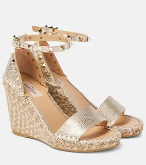 Valentino Garavani Rockstud Double 105 Leather Espadrille Wedges