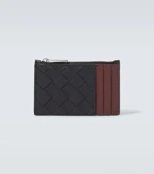 Bottega Veneta Intrecciato Zip-up Leather Card Case - Brown