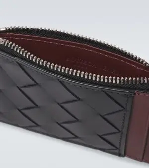 Bottega Veneta Intrecciato Zip-up Leather Card Case - Brown