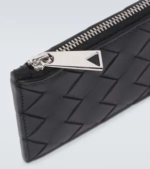 Bottega Veneta Intrecciato Zip-up Leather Card Case - Brown
