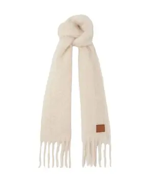 Loewe Fringed Appliquéd Leather-trimmed Brushed Mohair-blend Scarf - Off-white