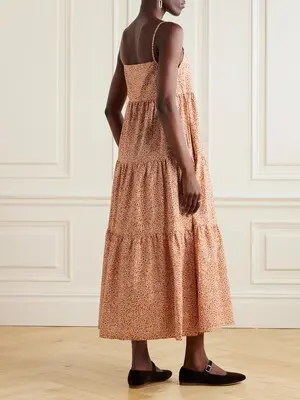 Matteau Tiered Floral-print Maxi Dress - Orange