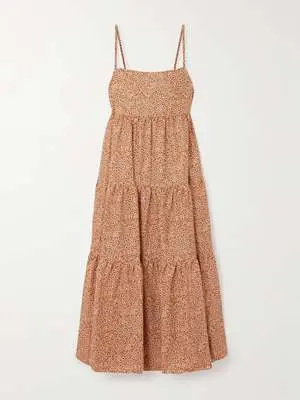 Matteau Tiered Floral-print Maxi Dress - Orange