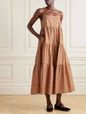 Matteau Tiered Floral-print Maxi Dress - Orange