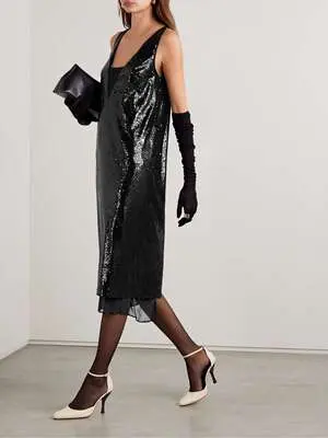 LA LIGNE Bead-embellished Sequined Midi Dress
