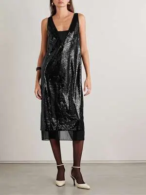 LA LIGNE Bead-embellished Sequined Midi Dress