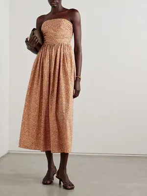 Matteau Strapless Floral-print Organic Cotton-poplin Midi Dress