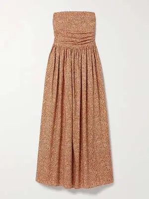 Matteau Strapless Floral-print Organic Cotton-poplin Midi Dress