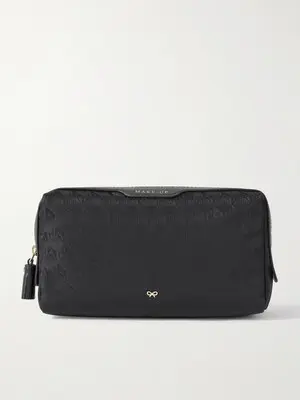ANYA HINDMARCH Small Makeup Leather-trimmed Econyl-jacquard Cosmetics Case - Black