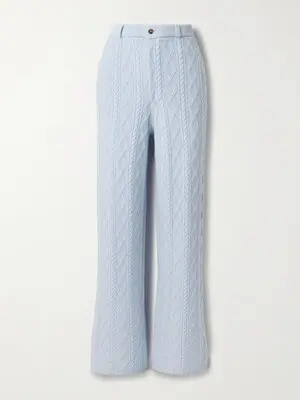 Guest In Residence Cable-knit Wool And Cashmere-blend Pants - Blue