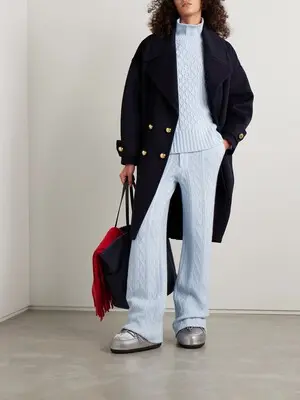 Guest In Residence Cable-knit Wool And Cashmere-blend Pants - Blue