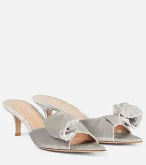 GIANVITO ROSSI 55 Bow-detail Velvet Mules - Silver