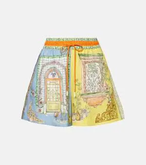 ALEMAIS Monte Printed High-rise Linen Shorts