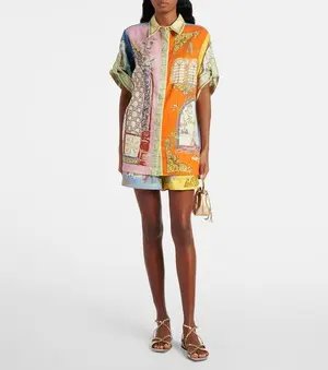 ALEMAIS Monte Printed High-rise Linen Shorts