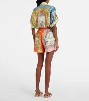 ALEMAIS Monte Printed High-rise Linen Shorts