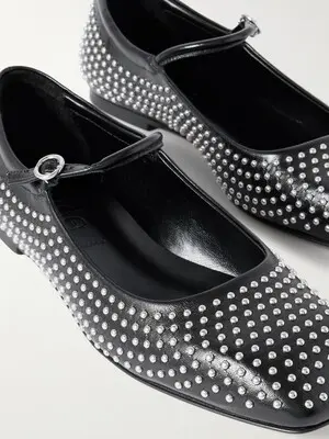 AeydĒ Uma Studded Leather Mary Jane Ballet Flats - Black