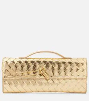 Bottega Veneta Andiamo Intrecciato Metallic Leather Clutch - Gold