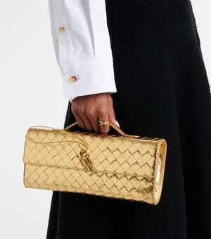 Bottega Veneta Andiamo Intrecciato Metallic Leather Clutch