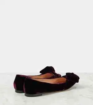 GIANVITO ROSSI Bow-detail Velvet Ballet Flats