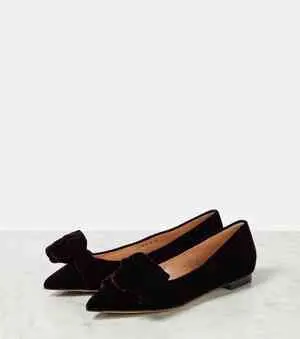 GIANVITO ROSSI Bow-detail Velvet Ballet Flats
