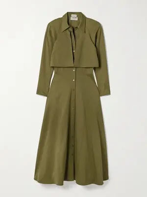 SALON 1884 Anais Cotton And Cashmere-blend Twill Maxi Shirt Dress - Green