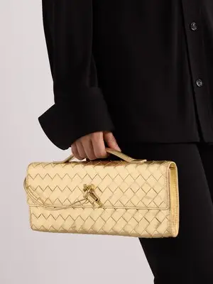 Bottega Veneta Andiamo Long Intrecciato Metallic Leather Clutch - Gold