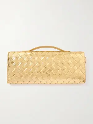 Bottega Veneta Andiamo Long Intrecciato Metallic Leather Clutch - Gold