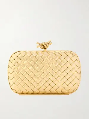Bottega Veneta Knot Padded Intrecciato Metallic Leather Clutch - Gold