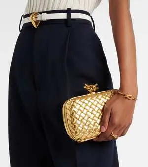 Bottega Veneta Knot Intreccio Metallic Leather Clutch