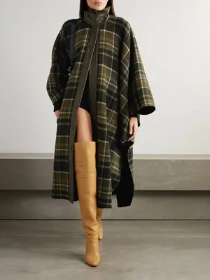 Chloé Oversized Leather-trimmed Checked Wool-blend Flannel Coat