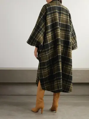 Chloé Oversized Leather-trimmed Checked Wool-blend Flannel Coat