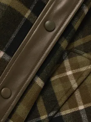 Chloé Oversized Leather-trimmed Checked Wool-blend Flannel Coat